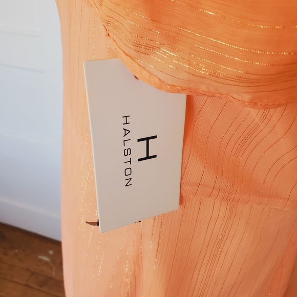 H by Halston | Dresses | H Halston Metallic Peach Pink Blush Cold ...